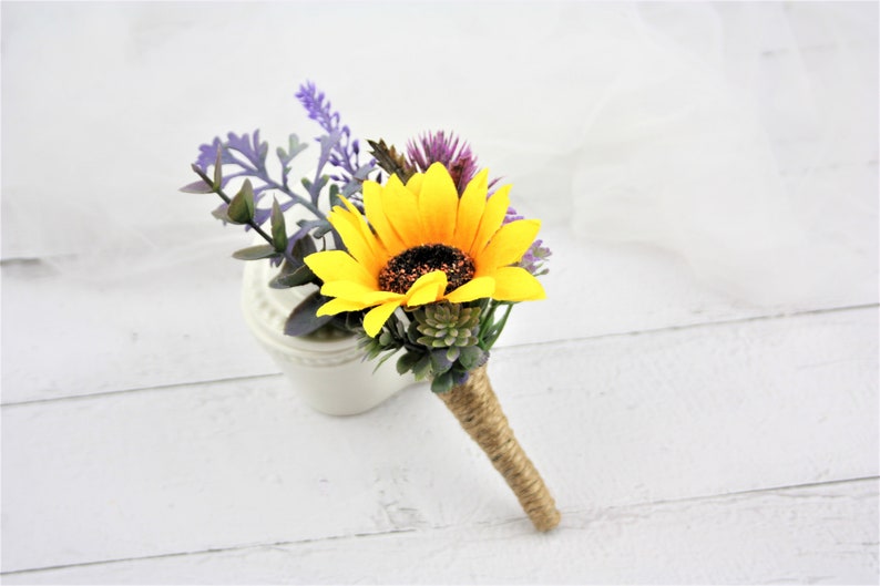 Purple Boutonniere for Men Sunflower Buttonhole Flower - Etsy