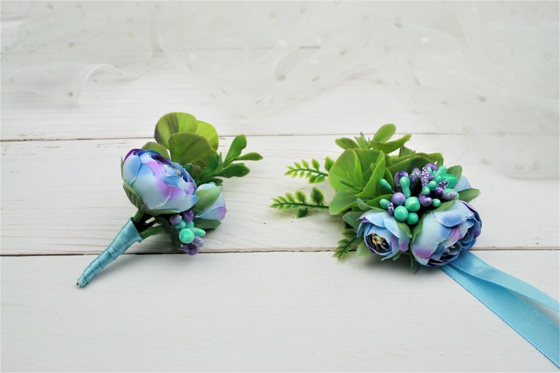 Blue Floral Corsage & Boutonniere Set: Handmade Prom Flowers - Etsy
