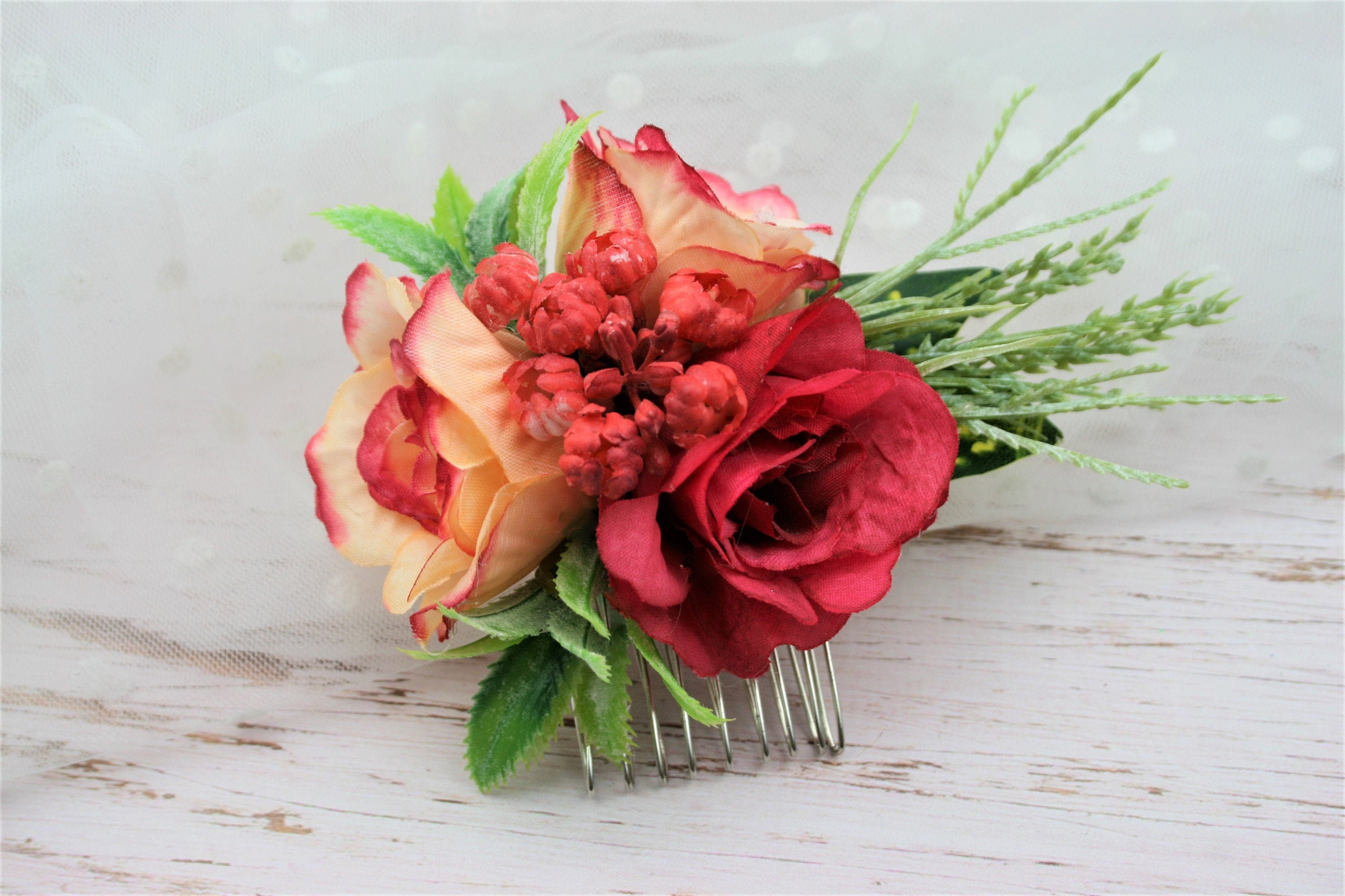 Wedding hair comb Flower hair comb Fall hair comb Rose hair | Etsy