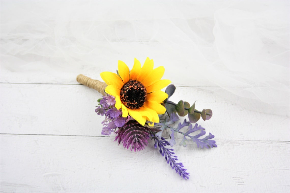 Purple Boutonniere for Men Sunflower Buttonhole Flower - Etsy