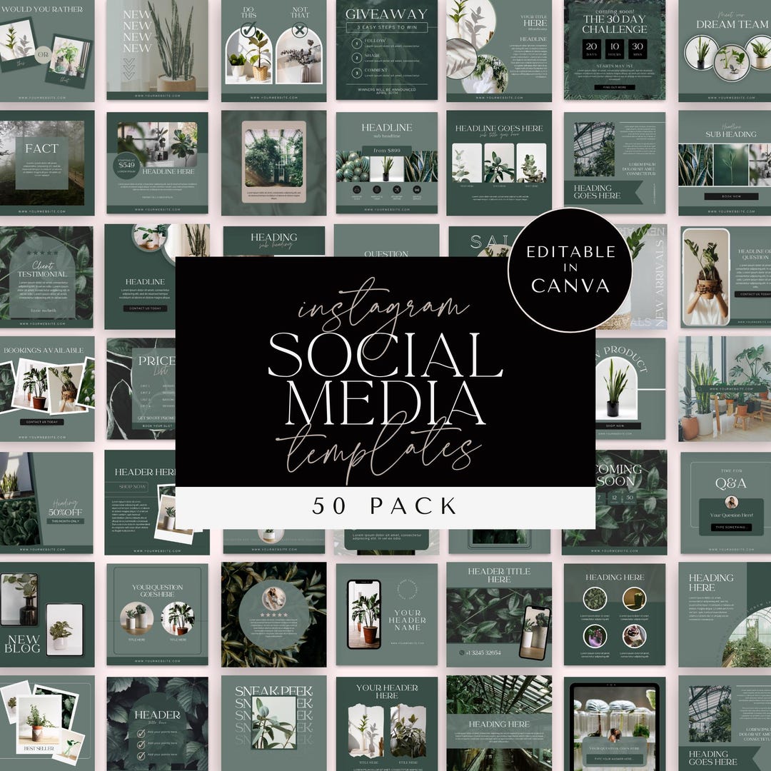Green Instagram Templates for Canva, INSTANT DOWNLOAD, Greenery ...