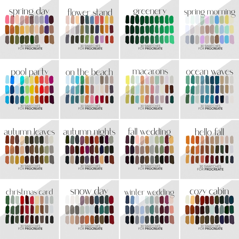 Seasonal Color Palette Bundle for Procreate - 480 Adobe Color Swatches ...