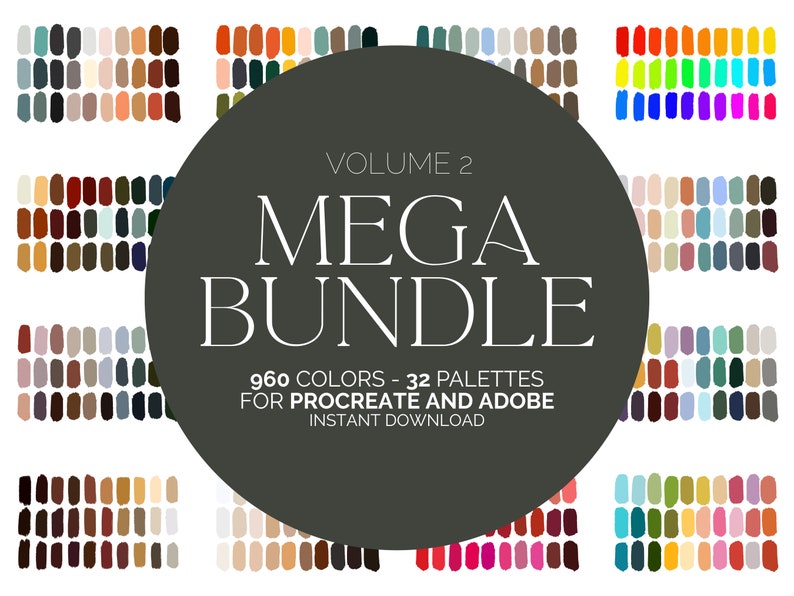 Color Palette Bundle for Procreate and Adobe - 960 Color Swatches - 32 ...