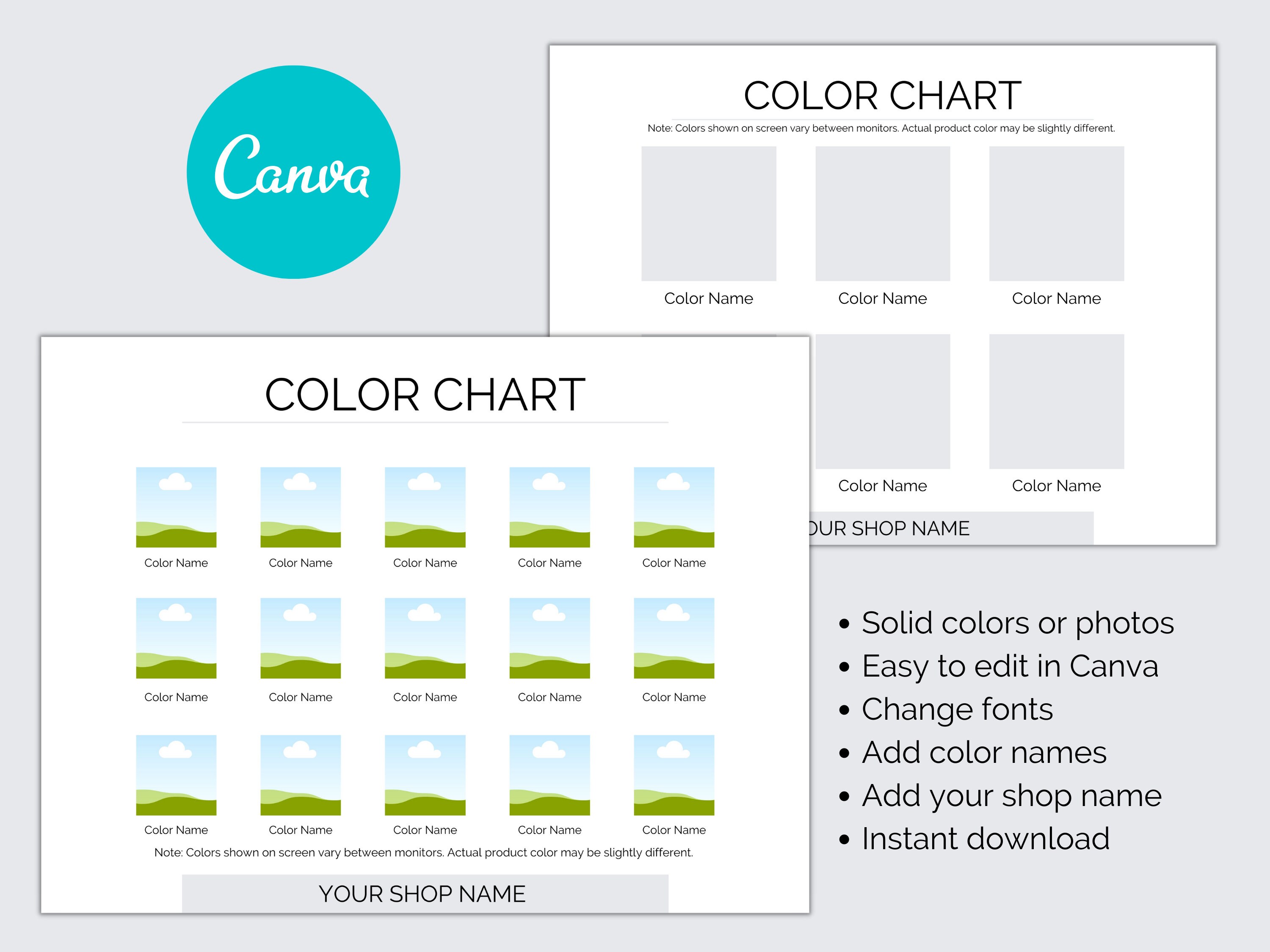 Customizable Color Chart for Product Listings: Editable Canva Template ...