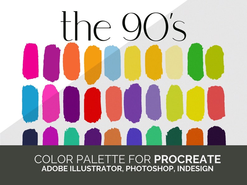 90s Color Palette for Procreate, 1990's Color Swatches for Adobe ...