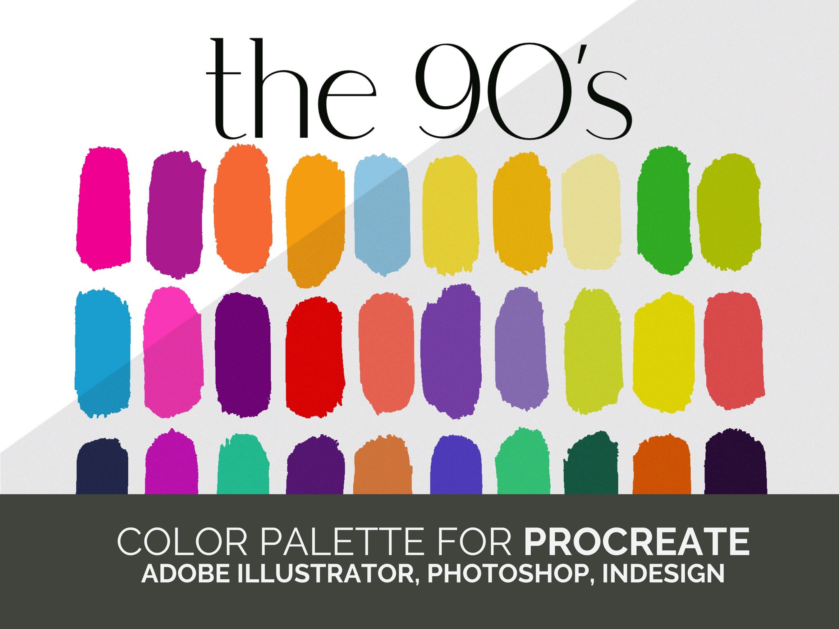 90s Color Palette for Procreate, 1990's Color Swatches for Adobe ...