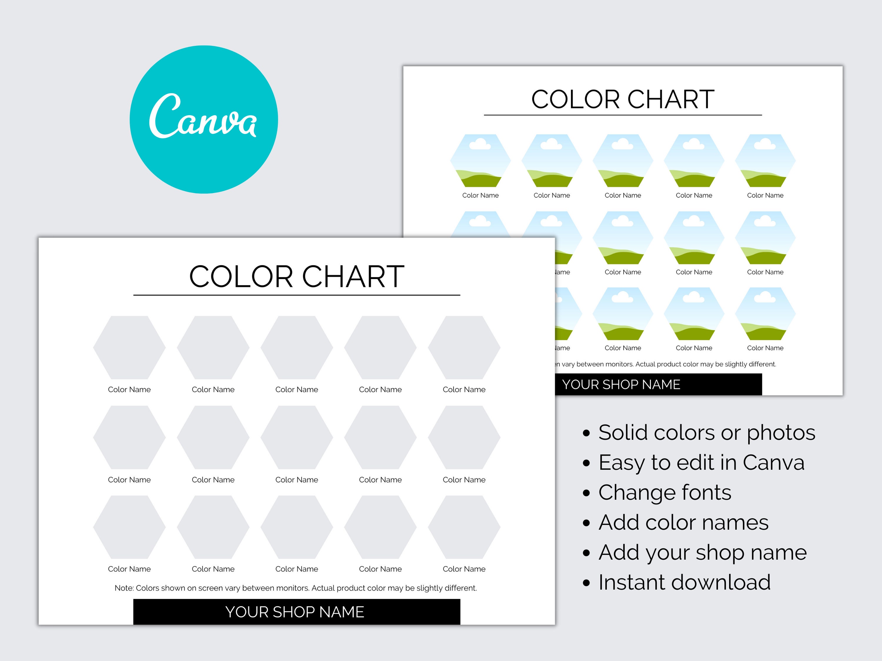 Editable Canva Color Chart for Etsy Listings - Fully Customizable ...