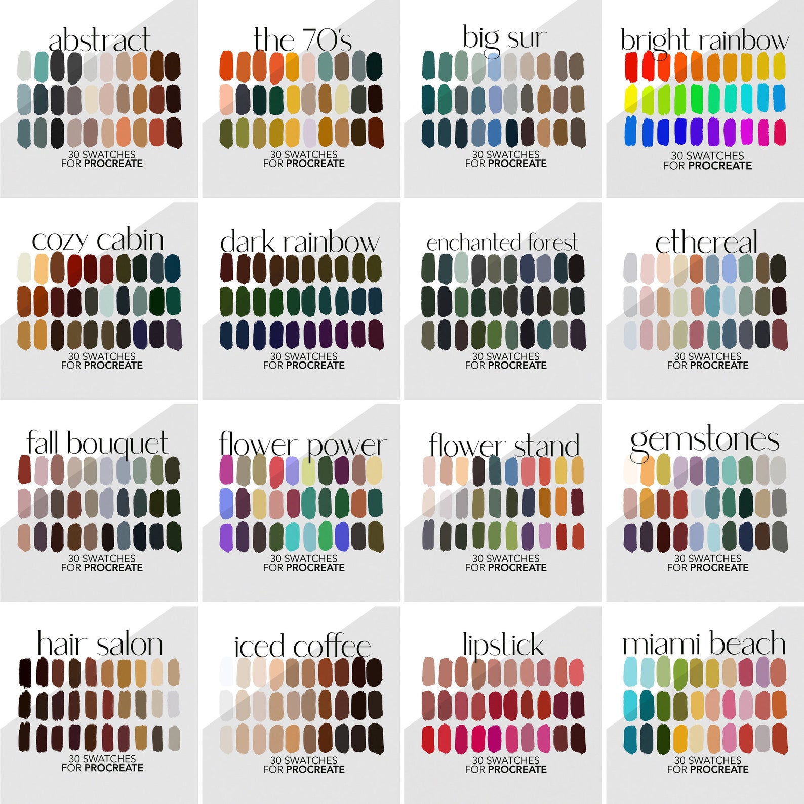 Color Palette Bundle for Procreate and Adobe - 960 Color Swatches - 32 ...