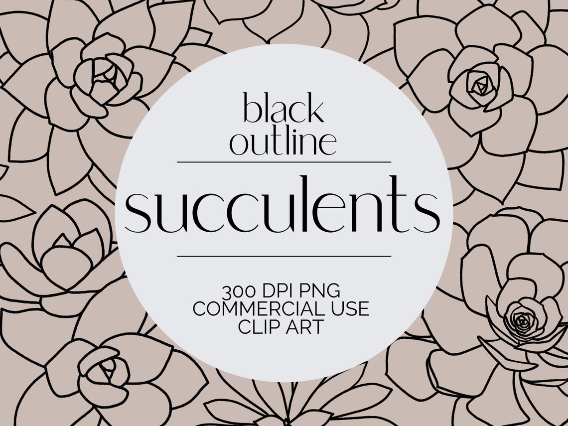 Succulent Clip Art - Hand Drawn Line Art - Black Outlined Succulents ...