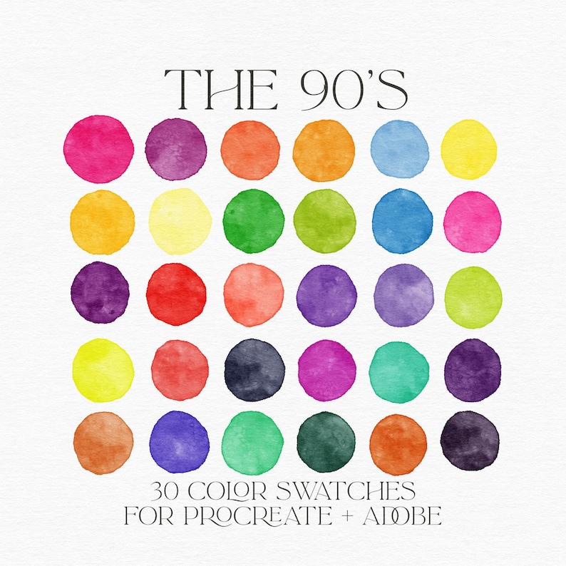 90s Color Palette: 30 Swatches for Procreate, Photoshop, Illustrator ...