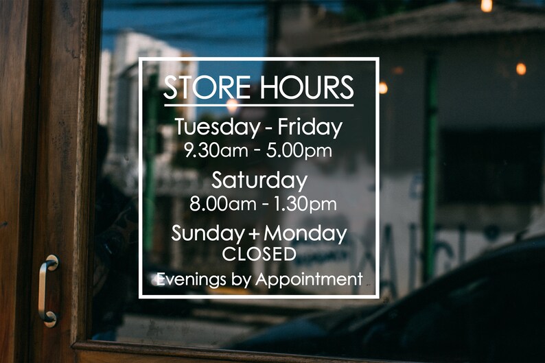 Shopfront Store Trading Hours Decal Sticker Customize / Indooroutdoor ...