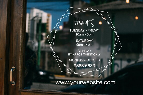 Stylized Shopfront Store Trading Hours Decal Sticker Customize | Etsy