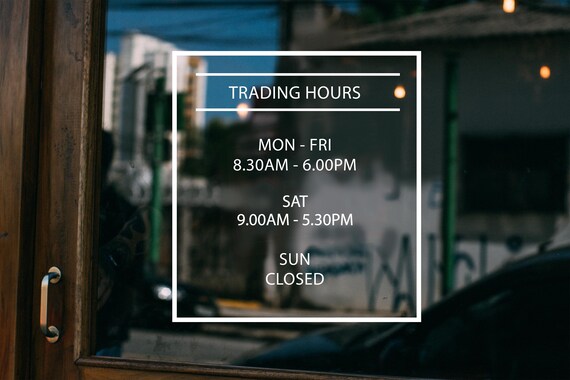 Shopfront Store Trading Hours Decal Sticker Customize / | Etsy