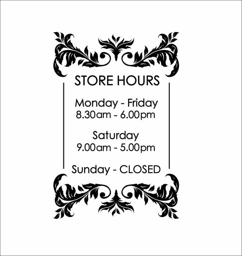 Elegant Style Store Trading Hours Decal Signage Customize / - Etsy