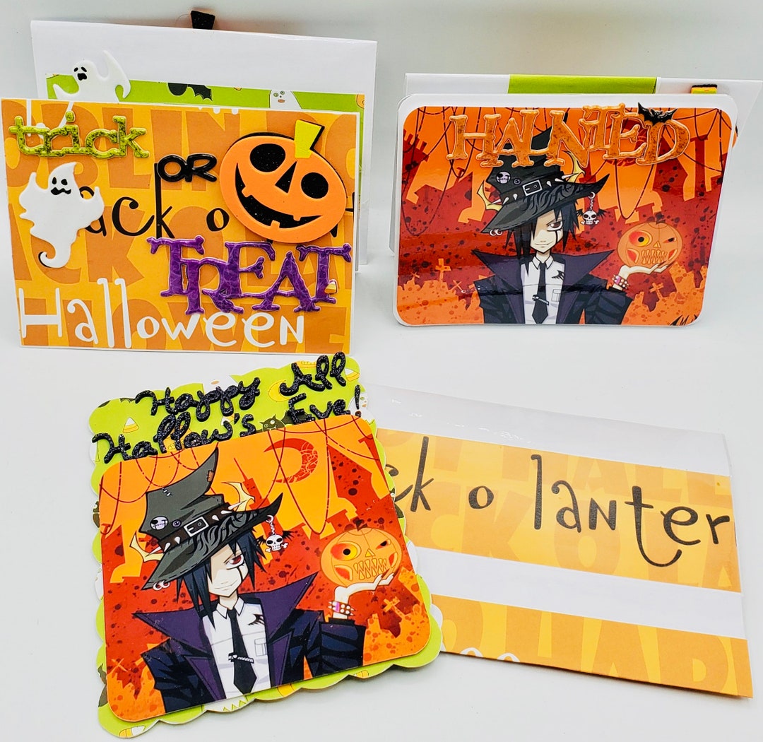 Handmade Halloween Greeting Card: Anime Character, Jack O' Lantern - Etsy