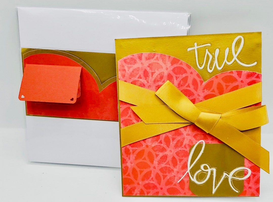 True Love Card: Red & Gold, With Gold Bow - Etsy