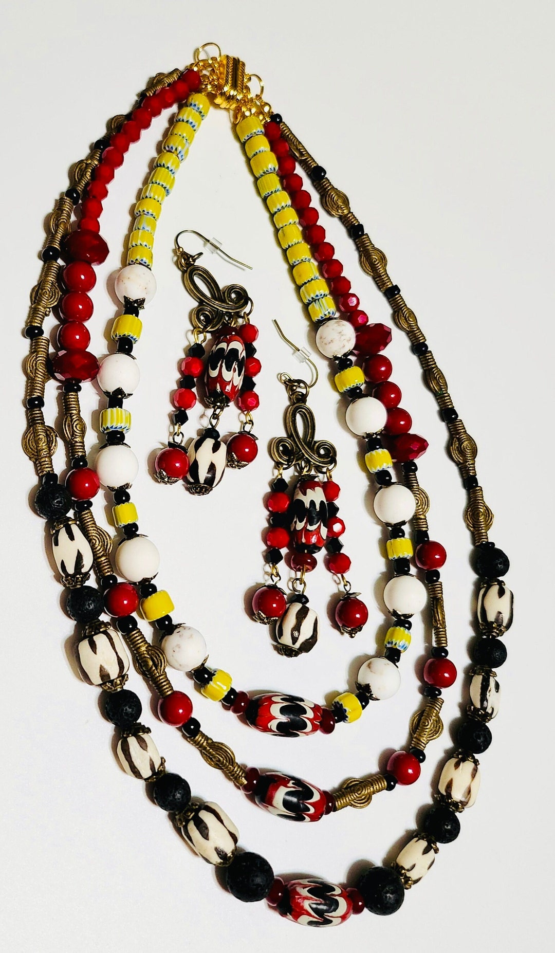 The Tribal Mood Jewelry Set: African Java Beaded Necklace and Earrings ...