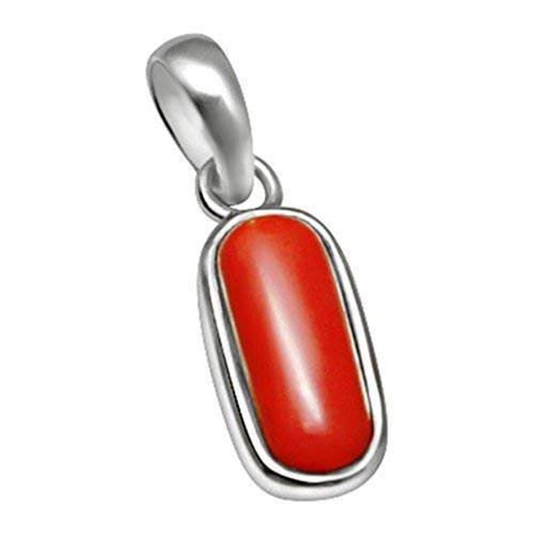 Natural Certified Red Coral/moonga 4.00 - 11.00 Ct. Gemstone Unisex Pendant in 92.5 Silver ...