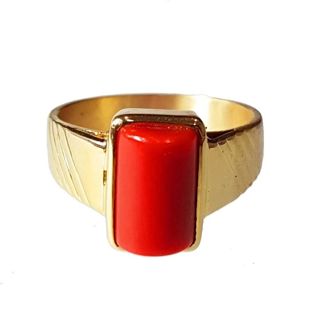 Natural Red Coral Ring/moonga Ring Astrological Gemstone Ring in ...