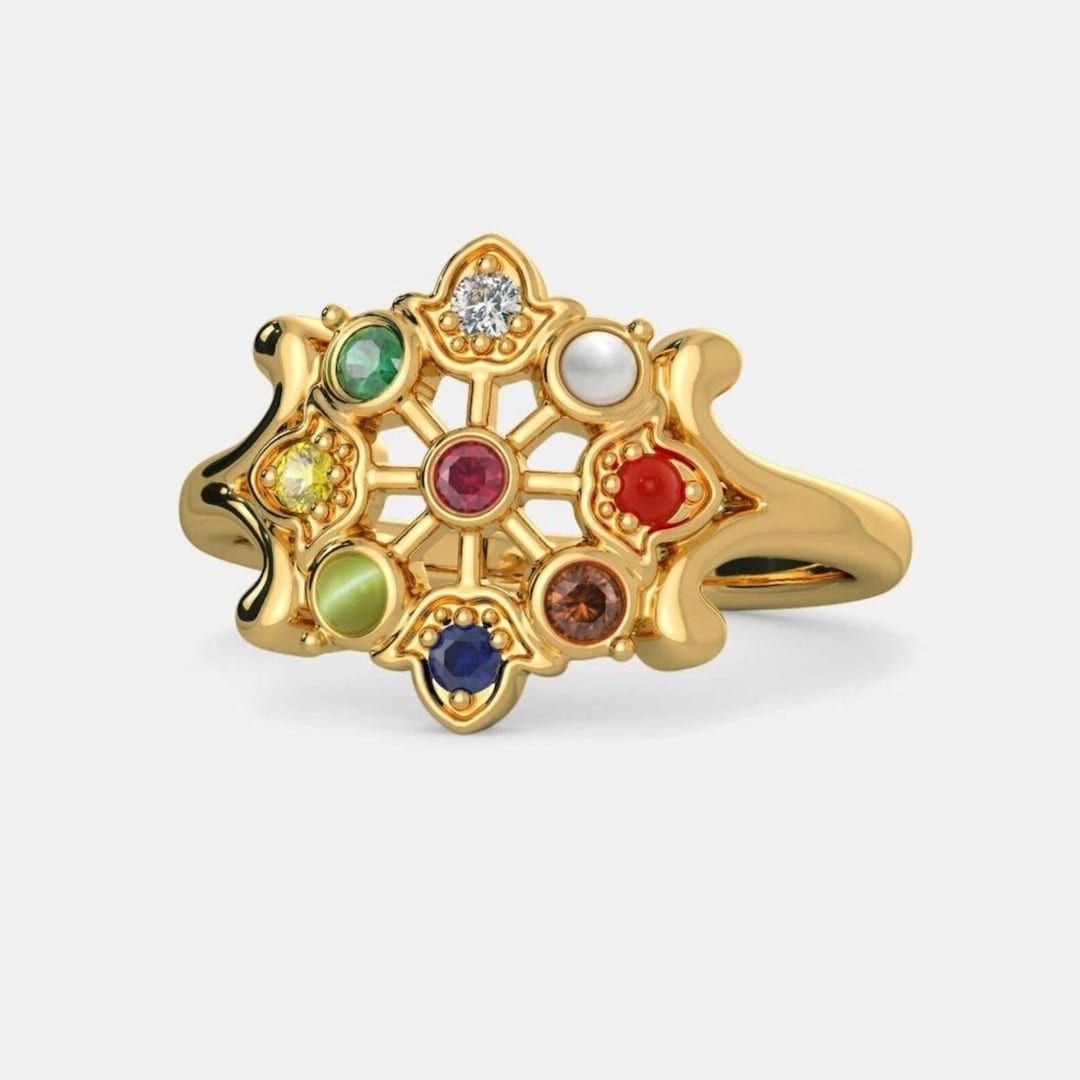 Natural Certified Navratna 9 Nine Gemstone Ring in Panchdhatu Gold ...