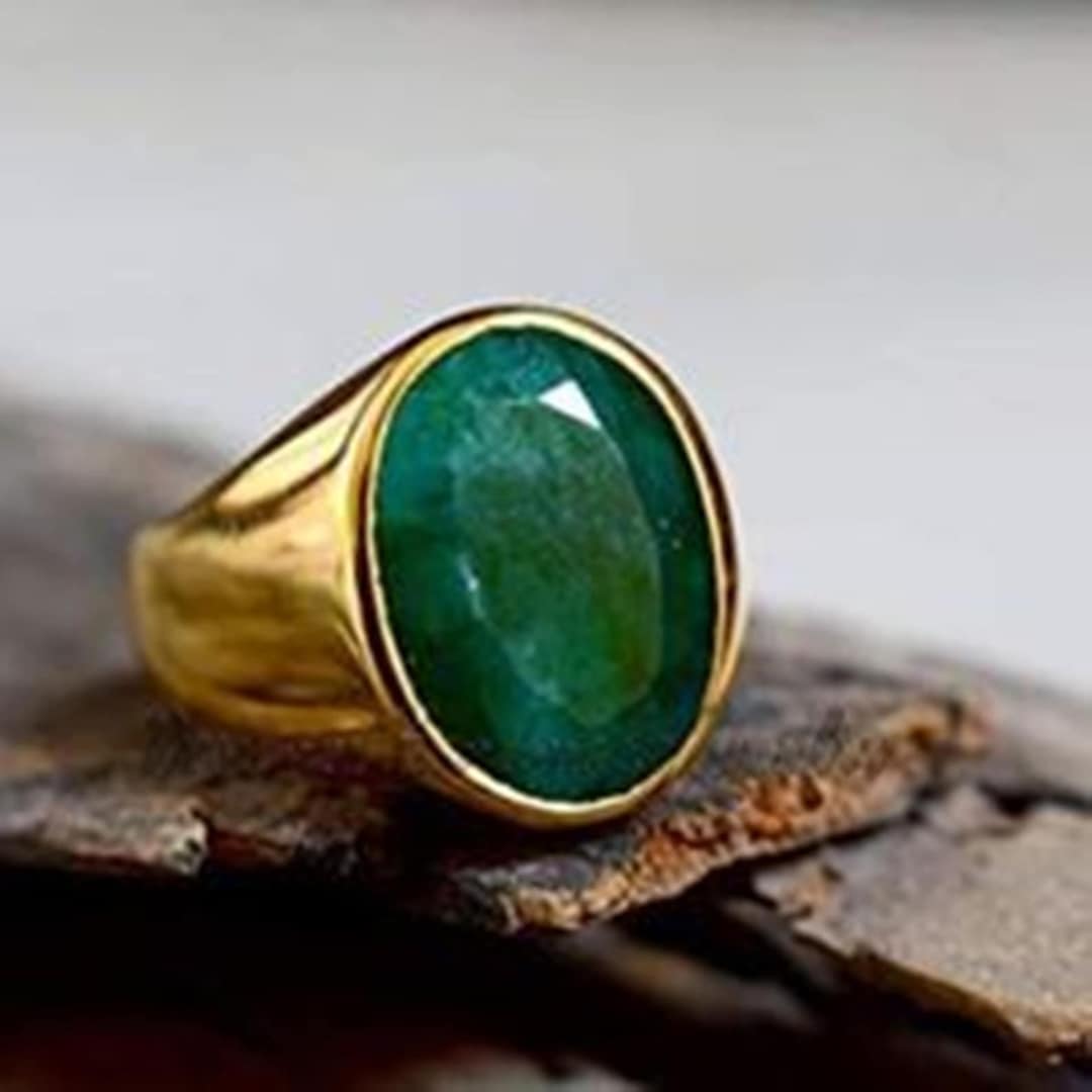 Handmade Emerald Ring: 22k Gold Fill Panchdhatu Metal Statement Ring ...