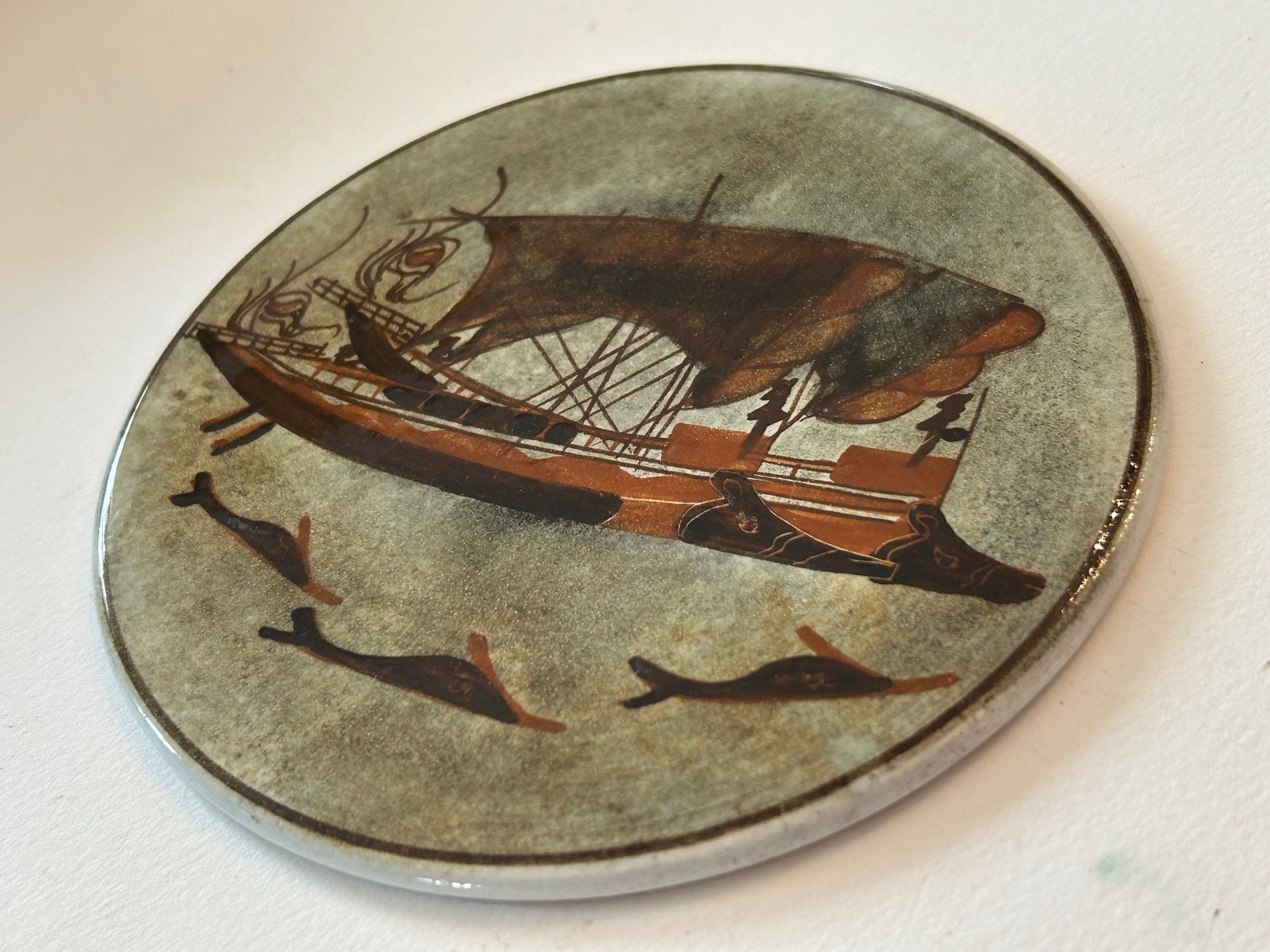 Vintage Greek Ceramic Art: Hand-painted Sailing Ship, 1938 - Etsy