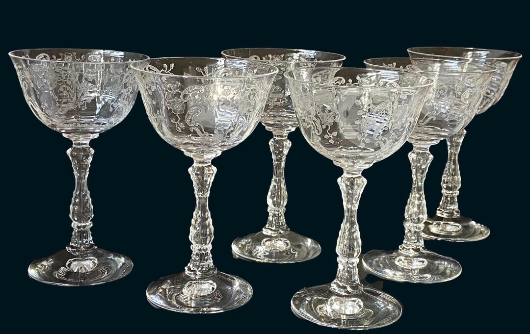 Fostoria Meadow Rose Etched Champagne Glasses, Set of 6, 1930s - Etsy