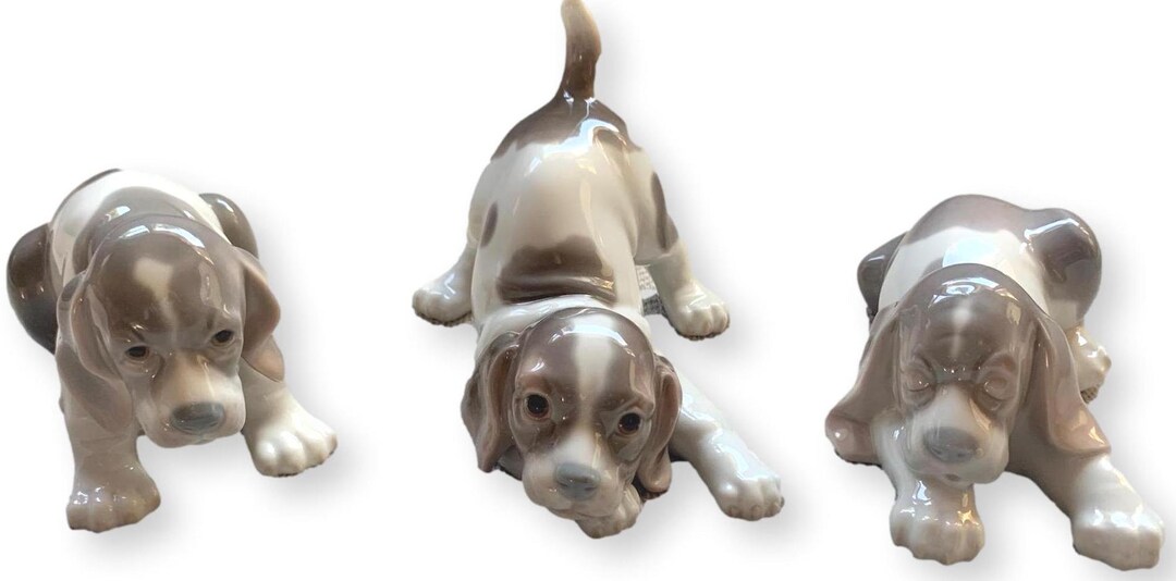 Lladro Beagle Trio: Hand-painted Glazed Porcelain Figurines - Etsy