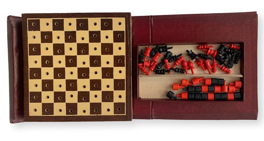 1940s E.s.lowe Chess & Checkers Bookshelf Game VOL. 554 Telescope Case ...