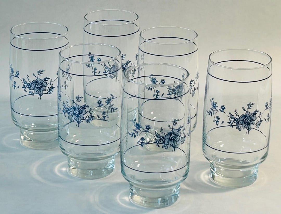 Glenwood by Arcopal Blue Flowers/leaves 16 Oz. Tumbler Beverage Glasses ...