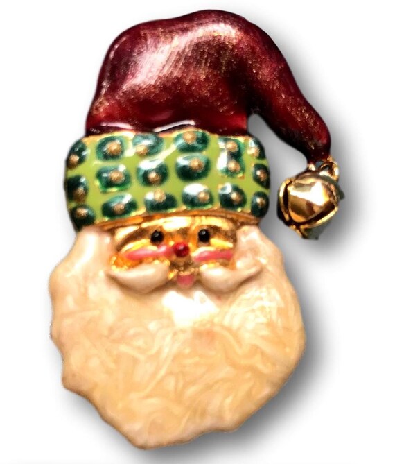 Vintage Santa Claus Head Pendant Pin Accessory Enamel - Etsy