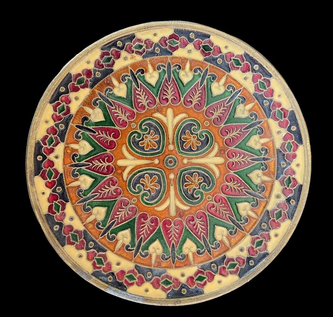 Greek Byzantine Mosaic Art Enamel Inlay Brass Plate 6.5" Decorative ...