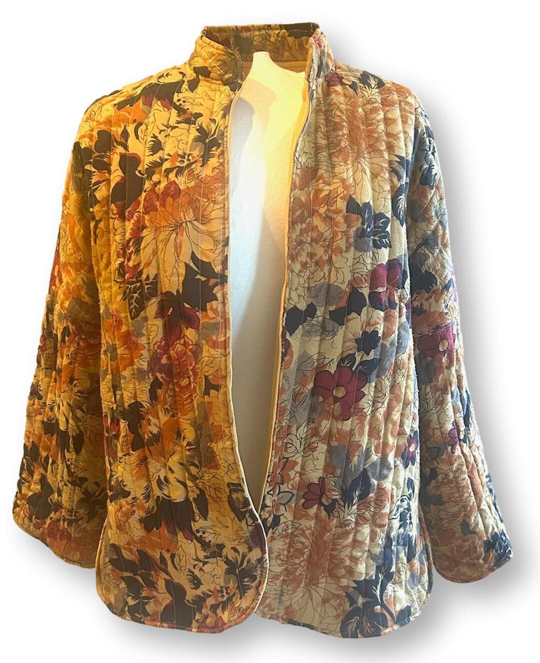Reversible Quilted Jacket: Batik Print, Mandarin Collar, Earthtones - Etsy