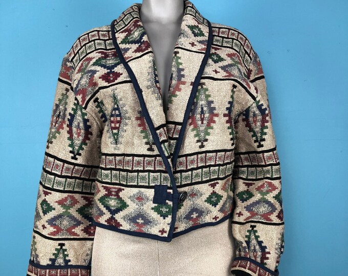 Vintage Tapestry Jacket L / Western Style Jacket / Bolero Jacket ...