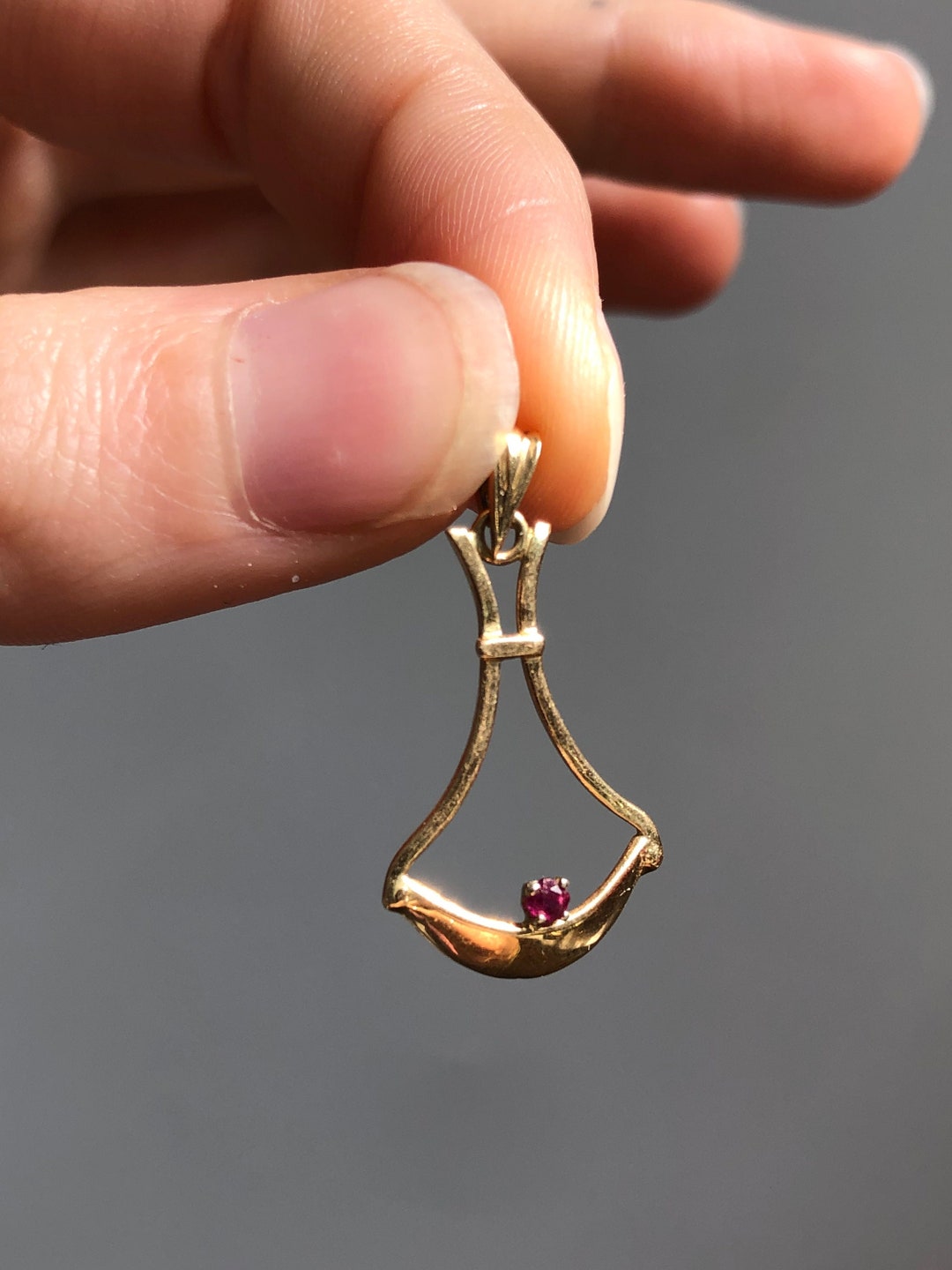 Vintage 14k Gold and Ruby Pendant / Lavalier Pendant / Drop Pendant ...