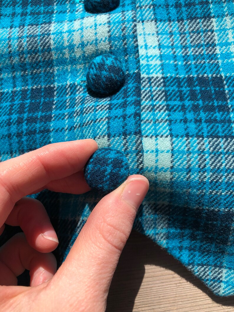 Vintage Blue Plaid Wool Vest S / Handmade Vest / Bright Wool Fashion ...