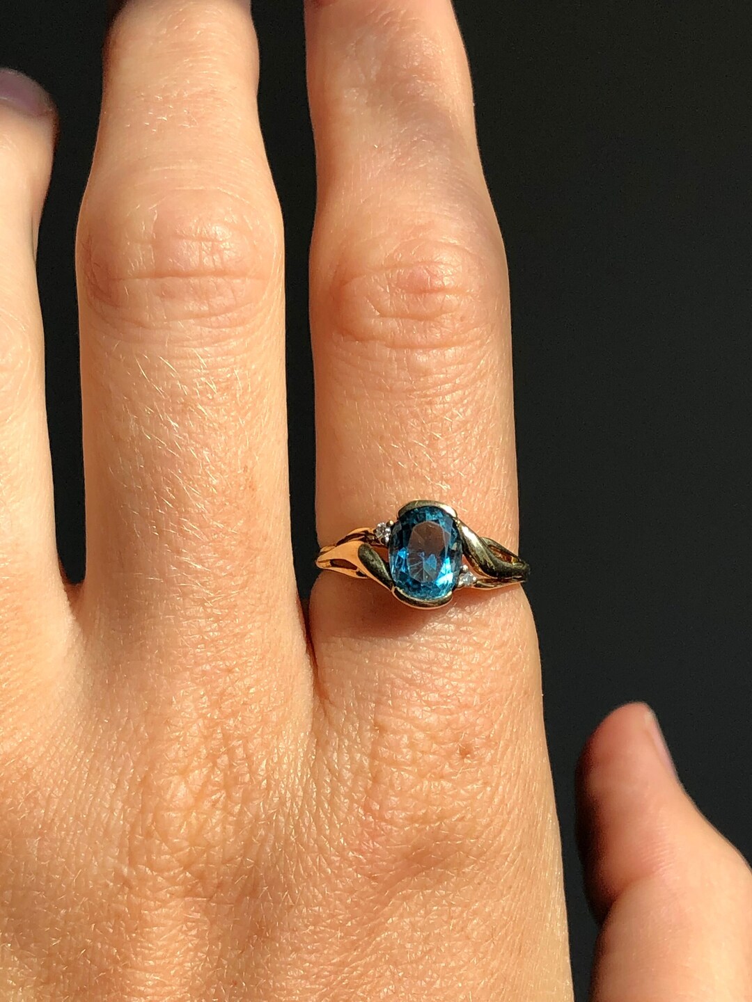 Vintage 10k Gold Blue Stone Ring Size 7 / Diamond Accents / Solid Gold ...