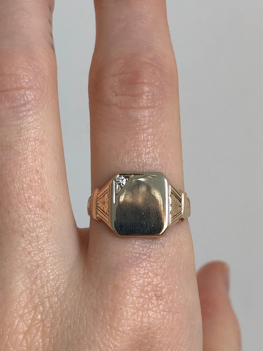 Vintage 10k Gold Blank Signet Ring Size 9.5 / Floral Signet Ring ...