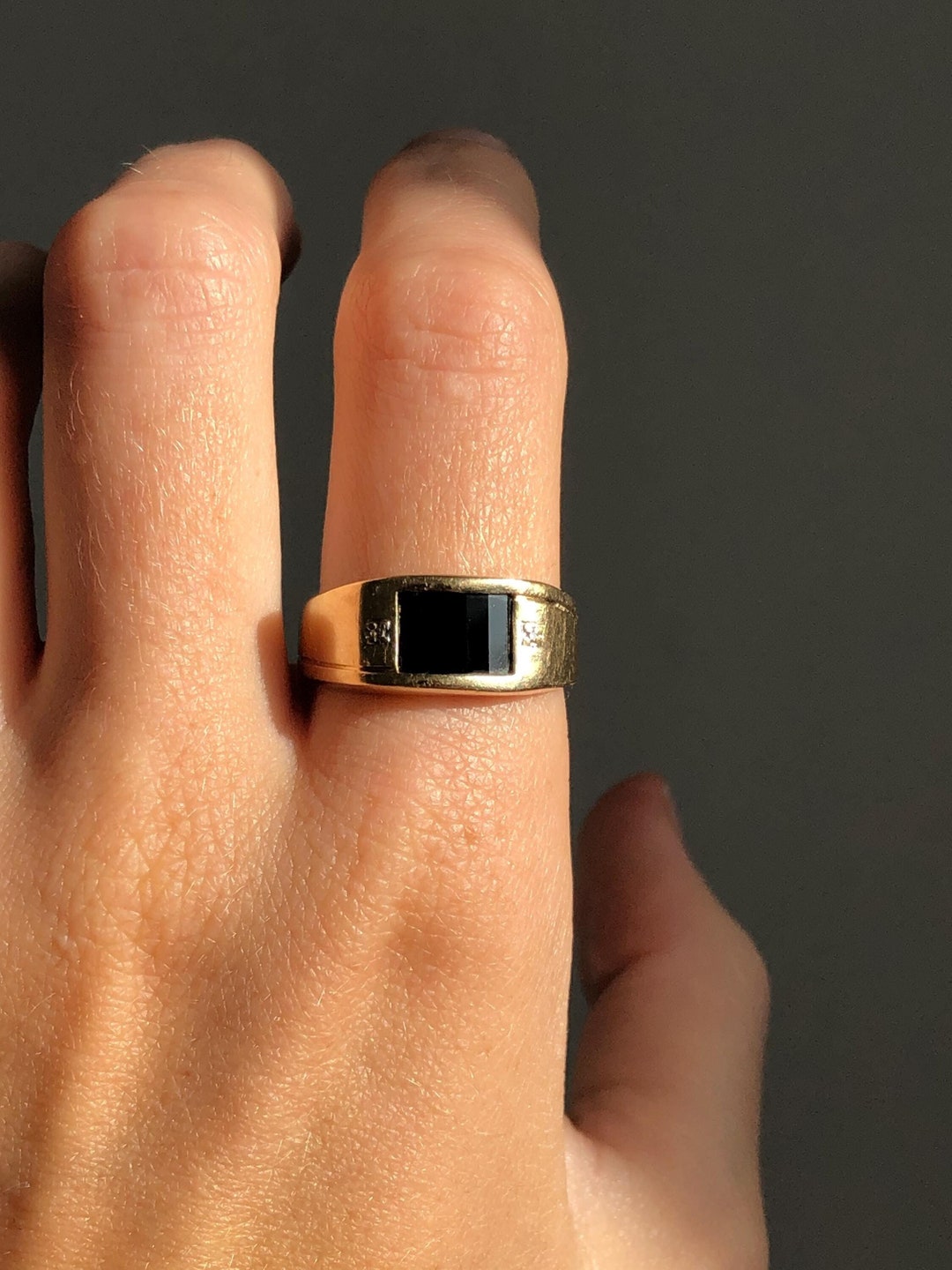Vintage 10k Gold Mens Ring Size 9.5 / Onyx Ring / Diamond Ring / Solid ...