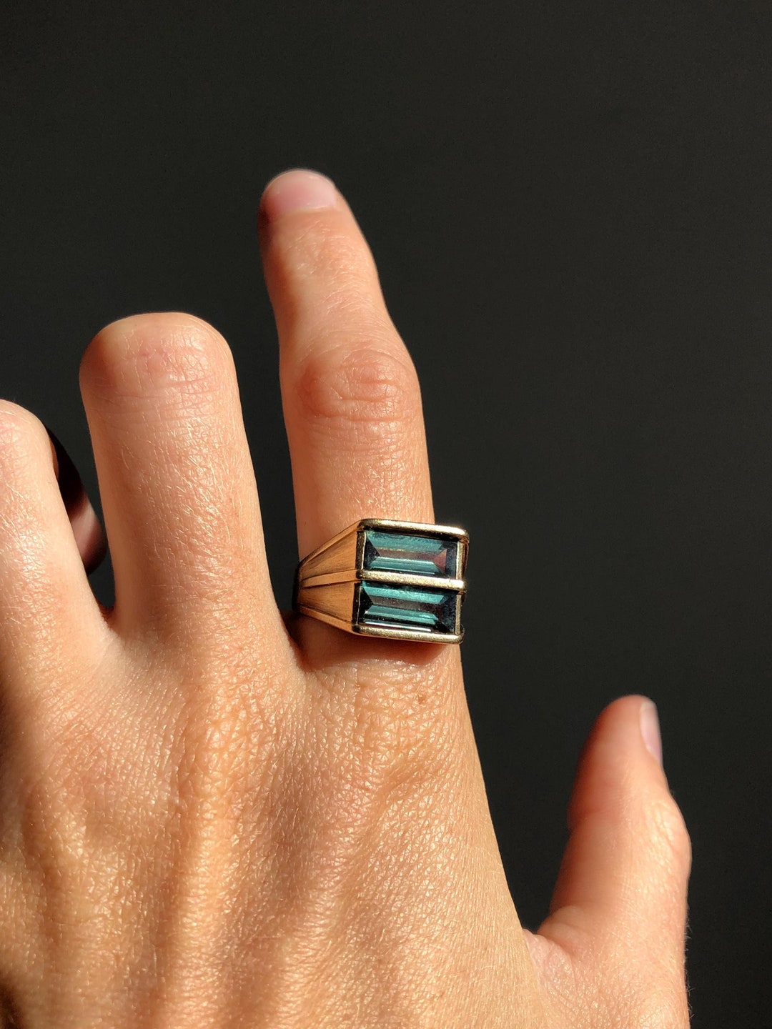 Vintage 10k Gold Mens Ring Size 10 - 10 1/2 / Double Stone Ring ...