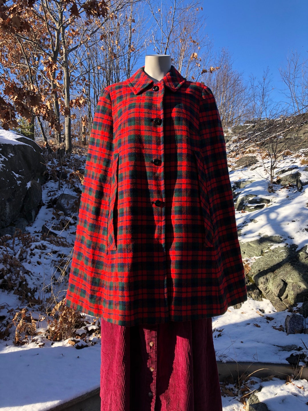 Vintage Pendleton Wool Plaid Poncho S L / Pendleton Cape / Tartan ...