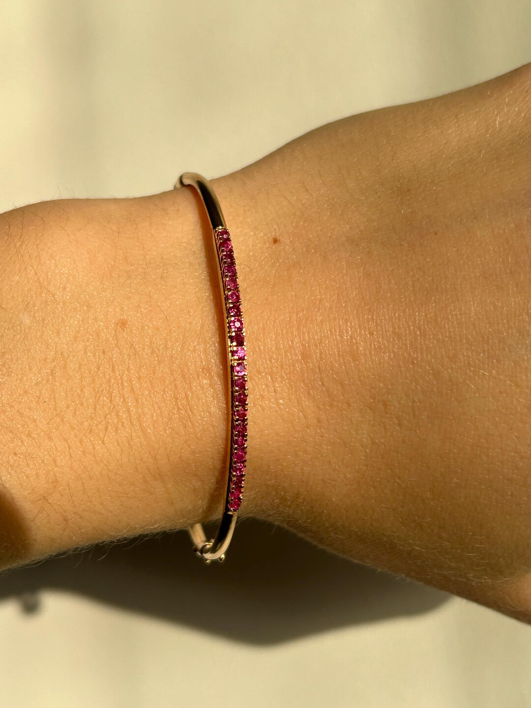 Vintage 14k Gold and Ruby Bangle Bracelet / Solid Gold / 14k Yellow Gold / Fancy Bangle Bracelet ...