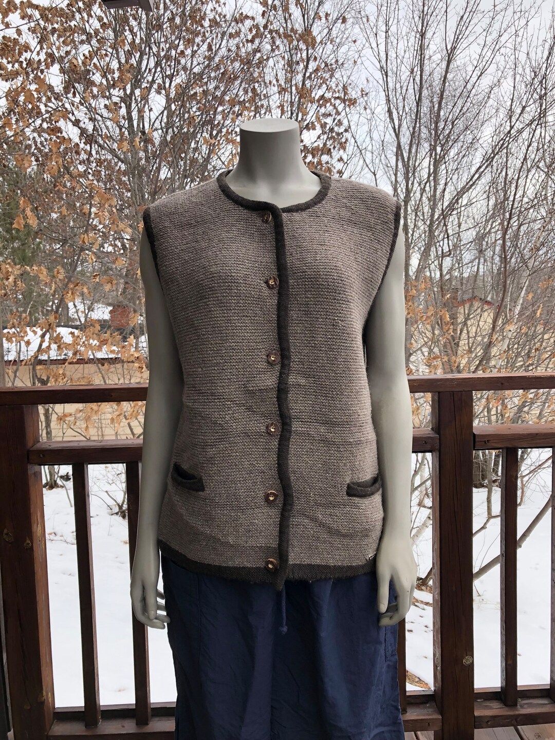 Vintage Wool Knit Vest L / German Made Wool Vest / Brown Wool Vest ...