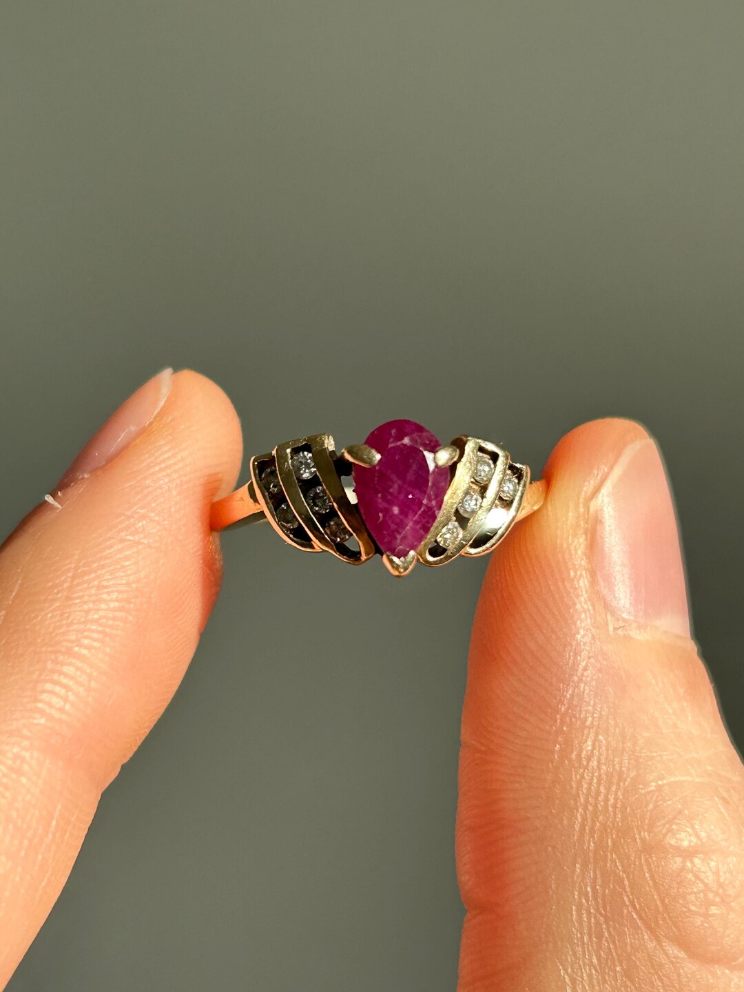 Vintage 10k Gold Ruby and Diamond Ring Size 8 / Solid Gold / Real Gold ...
