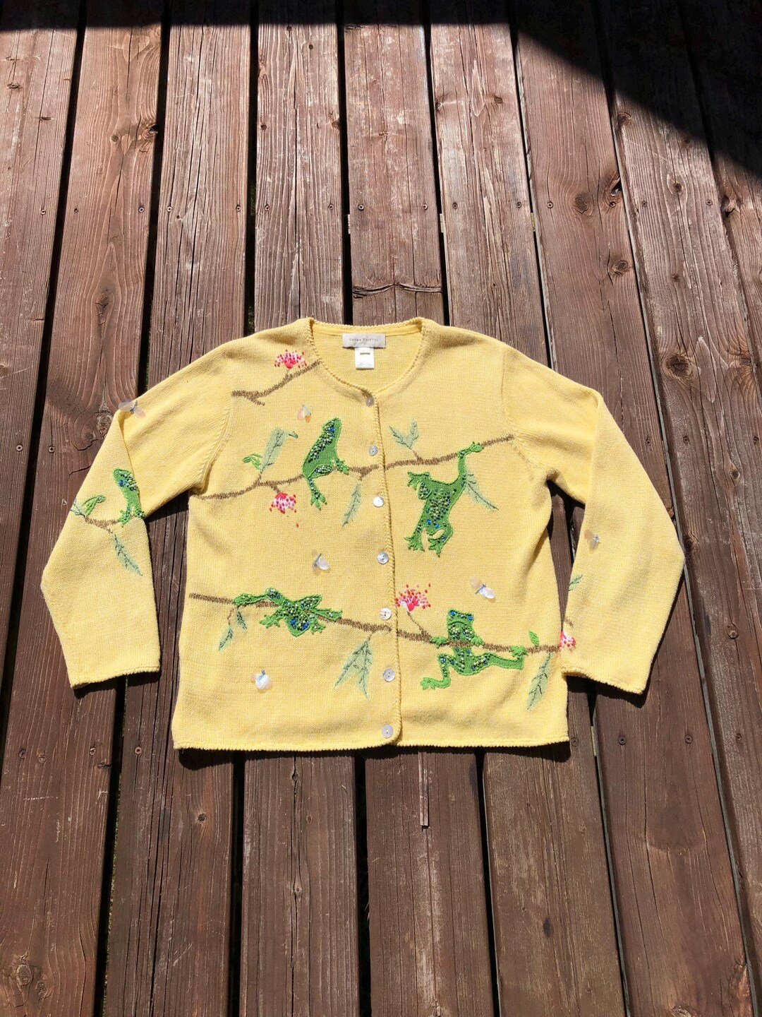 Vintage Susan Bristol Frog Cardigan Size M / Dragon Flies / Beaded ...