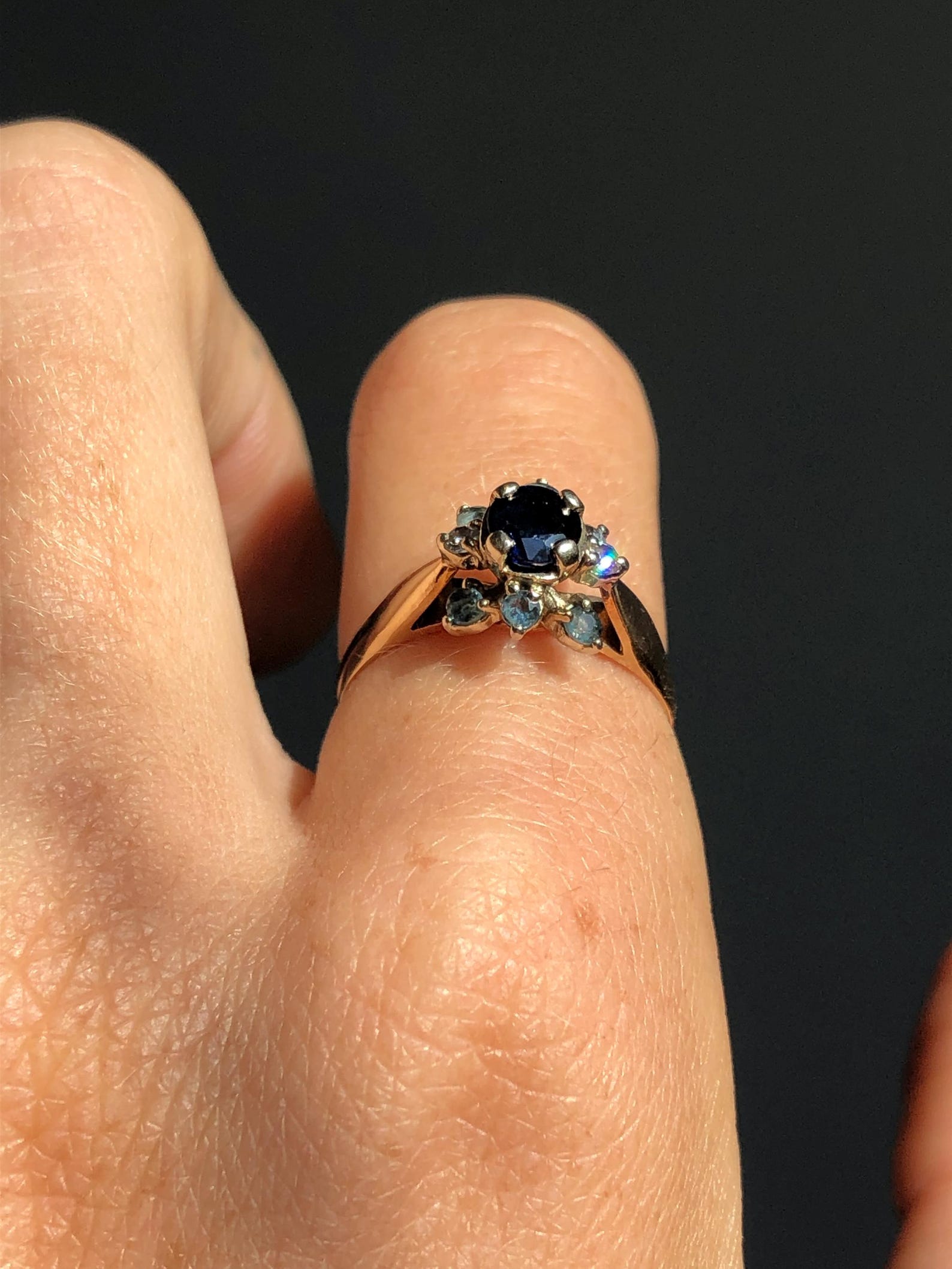 Vintage 10k Gold Blue Stone and Diamond Ring 7 1/4 / Sapphire Ring ...