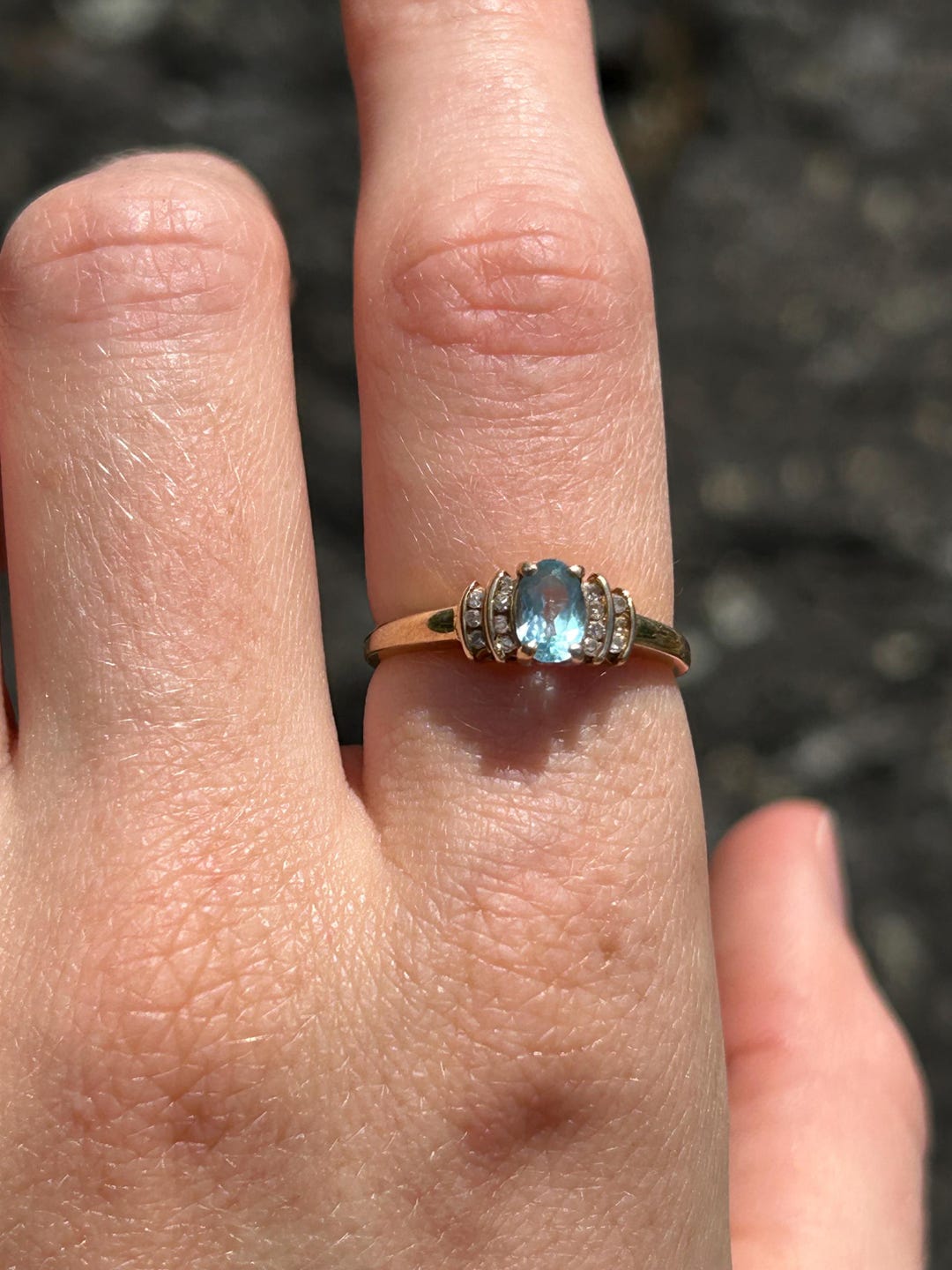 Vintage 10k Gold Diamond and Blue Stone Ring Size 6 3/4 / Solid Gold ...