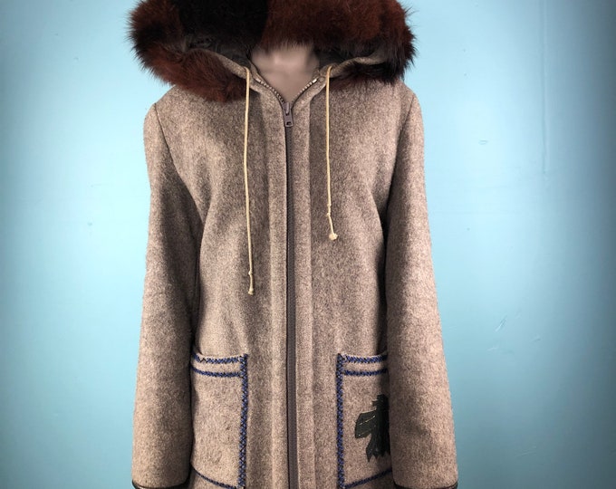 Vintage Wool Parka S Mens / Inuit Design Wool Parka / Fur Trim ...