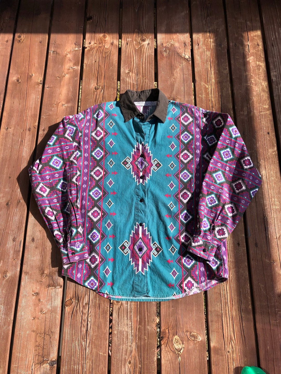 Vintage Aztec Print Western Shirt M / Womens Western Shirt / 90s Style ...
