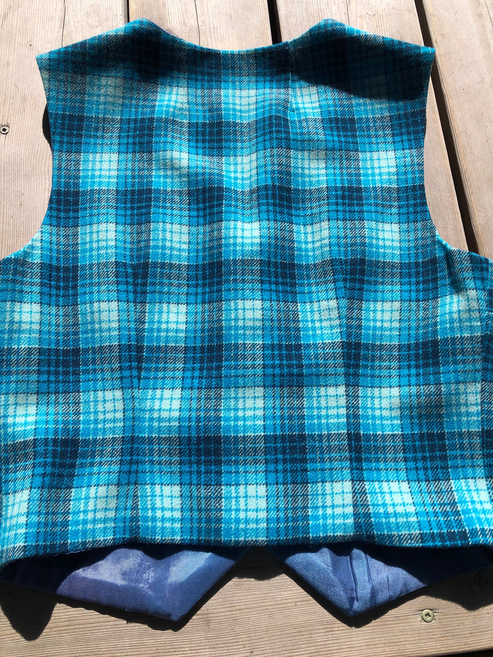 Vintage Blue Plaid Wool Vest S / Handmade Vest / Bright Wool Fashion ...
